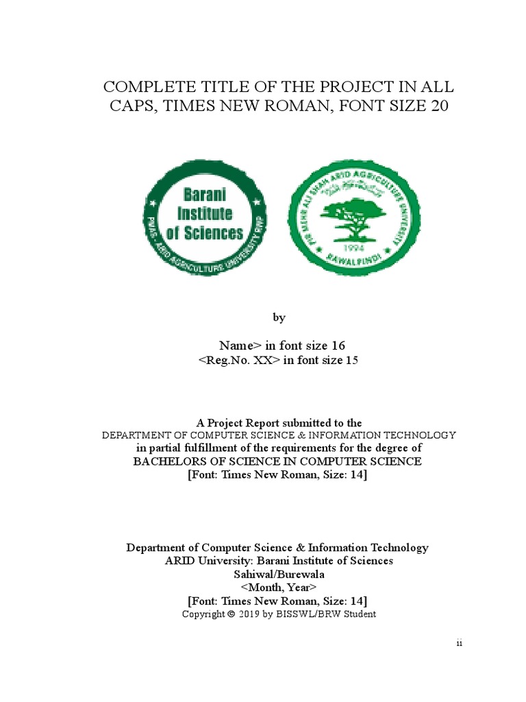 Complete Title of The Project in All Caps, Times New Roman, Font Size ...