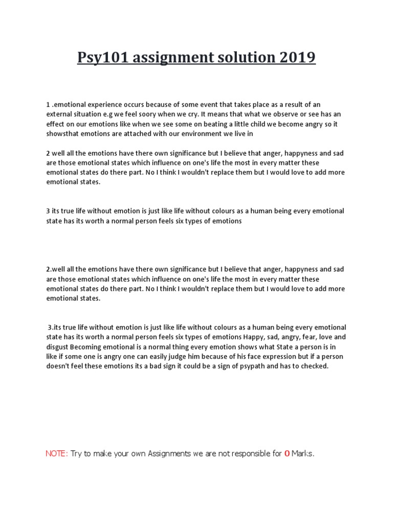 Psy101 Assignment Solution 2019 | PDF