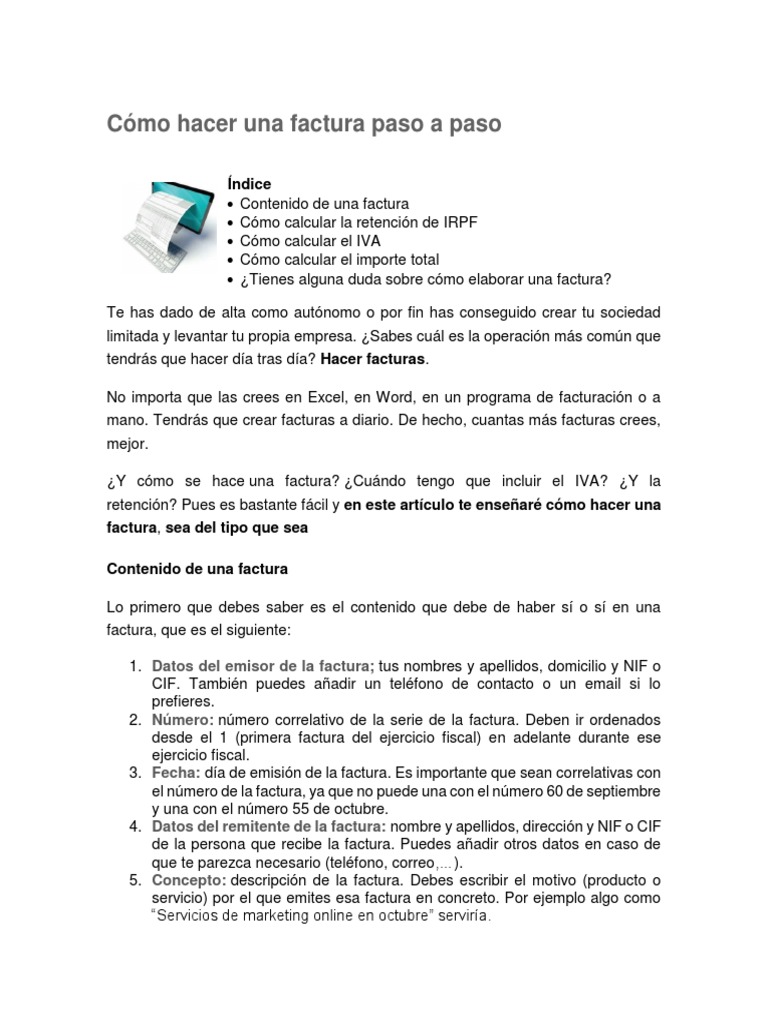 Cómo Hacer Una Factura Paso A Paso | PDF | Factura | Business