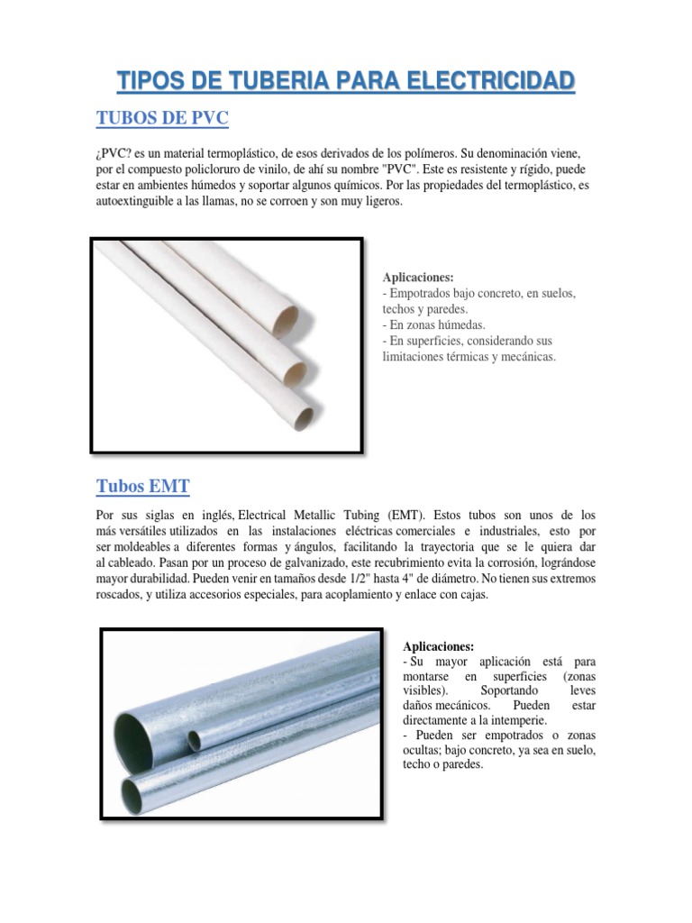 Tipos de Tuberia para Electricidad | PDF | Cloruro de polivinilo ...
