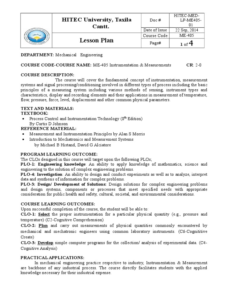 Instrumentation & Measurements Plan | PDF | Instrumentation | Engineering