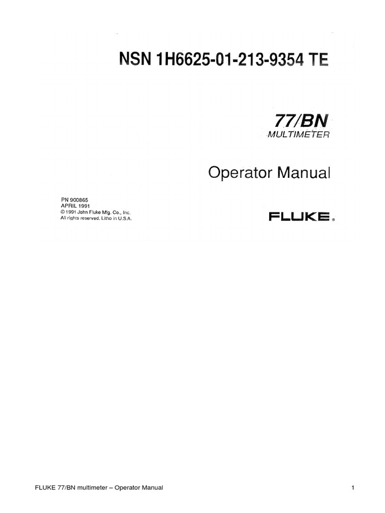 Fluke 77/BN Multimeter Operator Manual | PDF