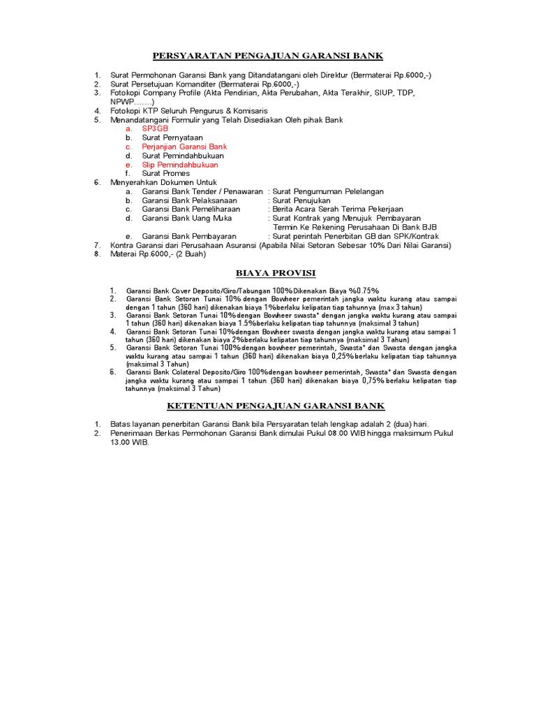 Persyaratan Lengkap Pengajuan Garansi Bank | PDF
