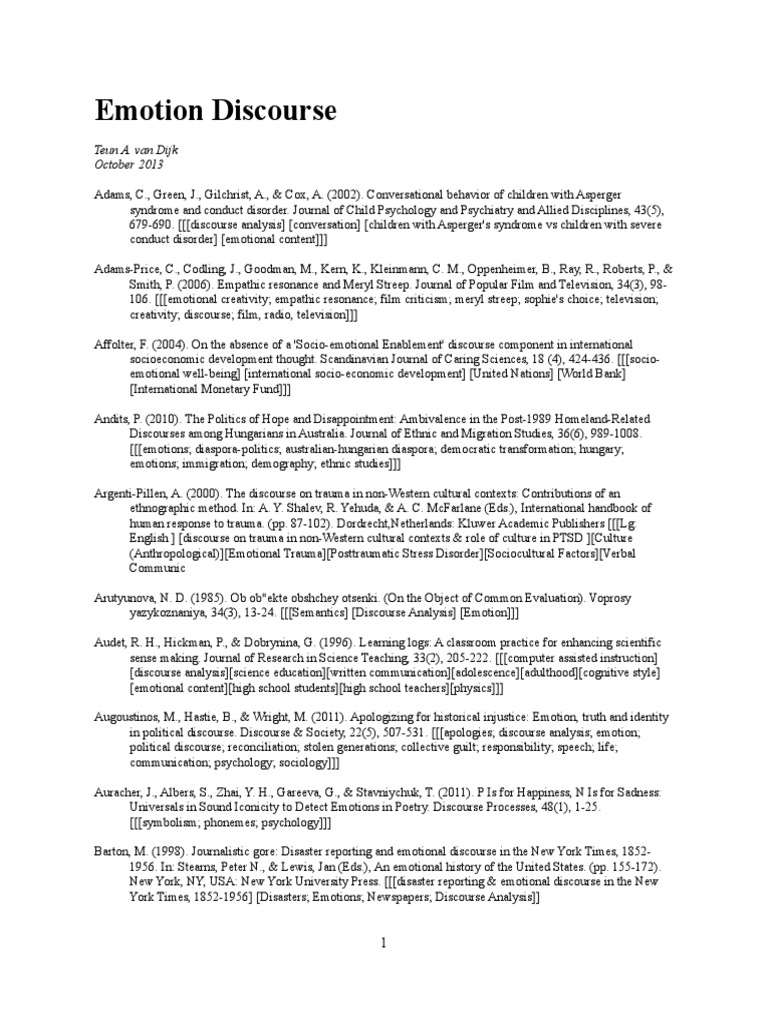 Emotion Discourse | PDF | Emotions | Attachment Theory
