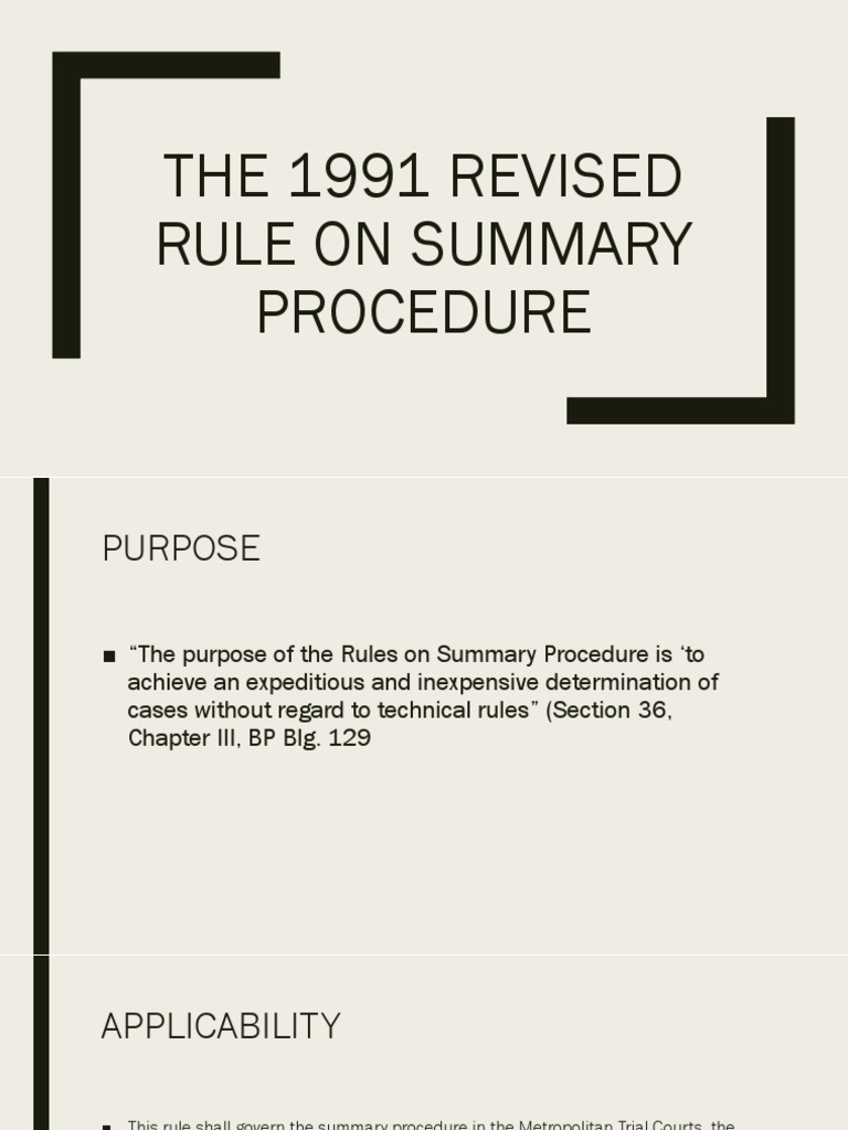 The 1991 Revised Rule On Summary Procedure | PDF | Arraignment | Lawsuit