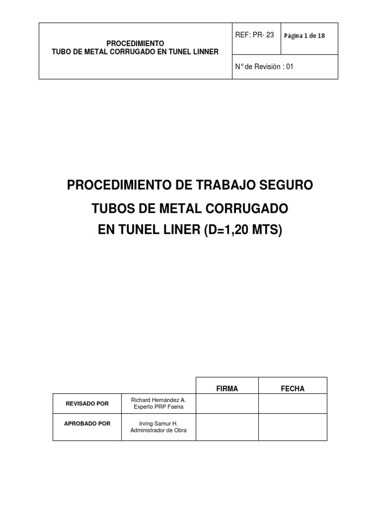 Procedimiento Construccion Tunel Liner | PDF | Túnel | Bomba