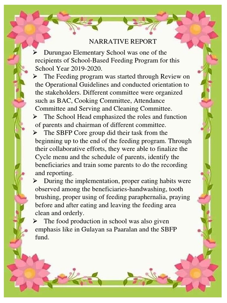 Narrative Report in SBFP | PDF