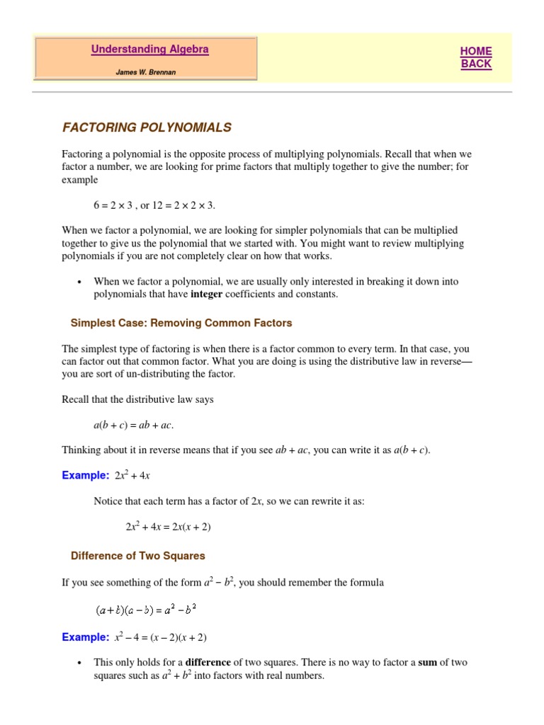 Understanding Algebra | PDF | Factorization | Polynomial