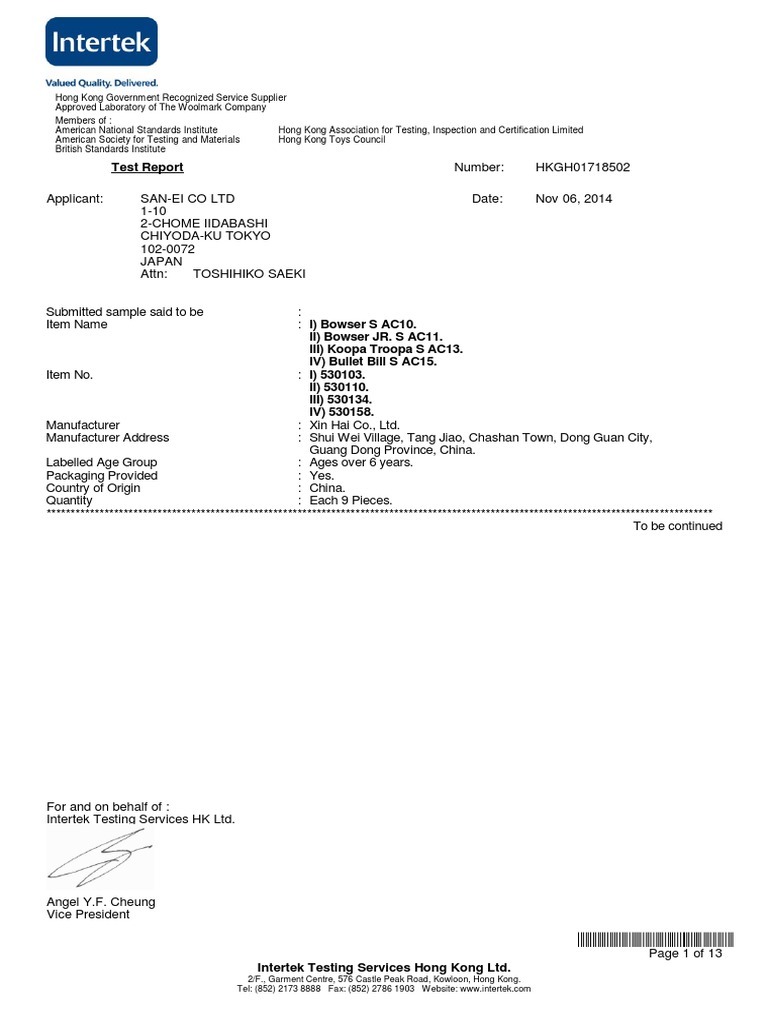 Toy Safety Compliance Report | PDF | Cadmium | Selenium