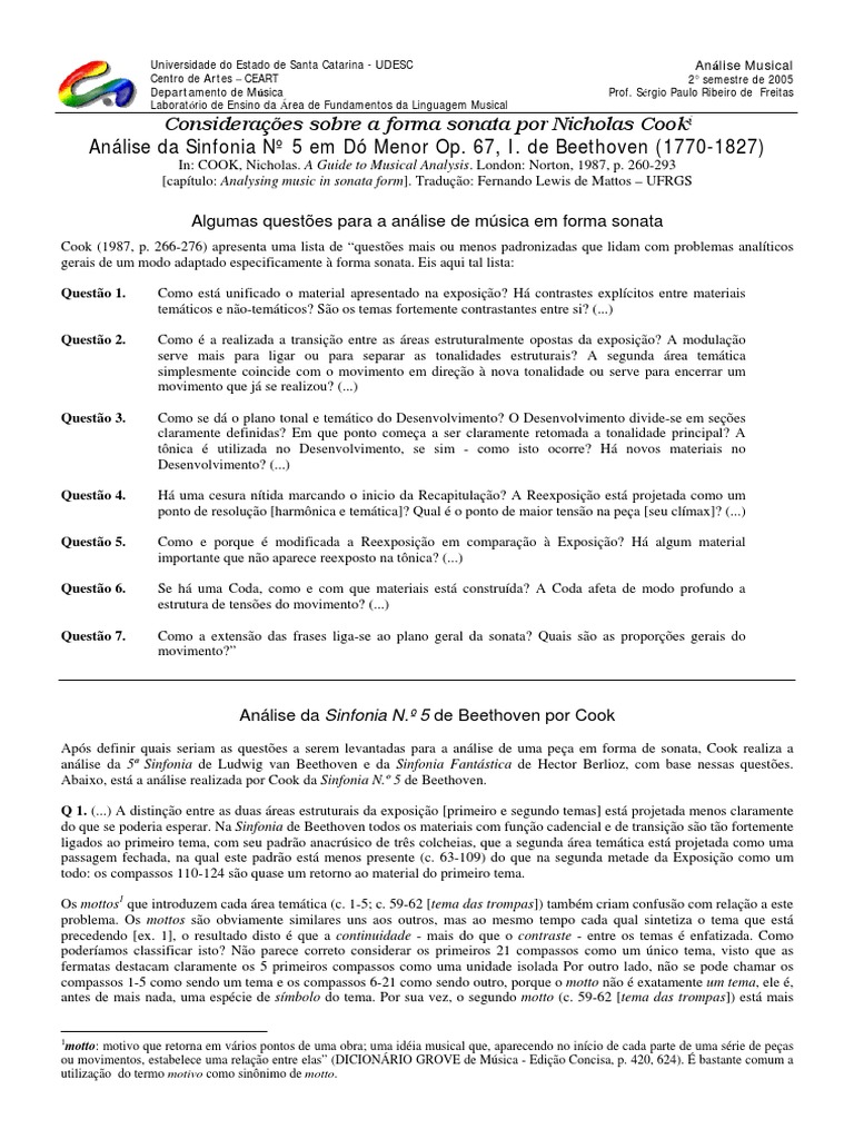 Sinfonia Quinta de Beethoven Nicholas Cook | PDF | Acorde (música ...