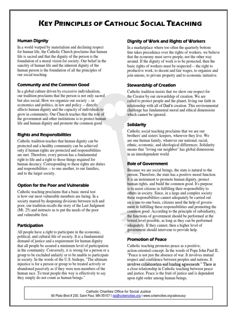 Key 10 Principles of CST - 1 Pager PDF | PDF | Catholic Social Teaching ...
