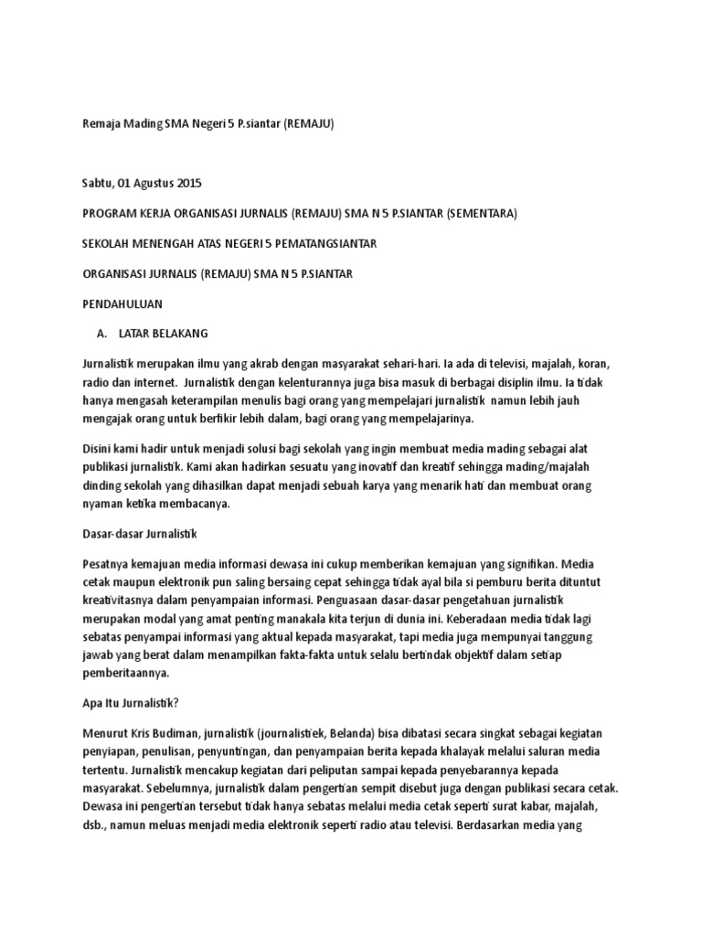 Program Kerja Ekskul JurnalistikRemaja Mading S-WPS Office | PDF