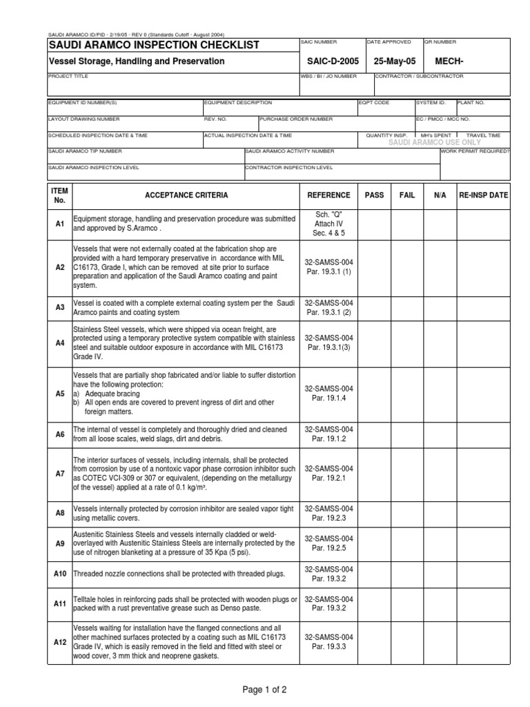 SAIC-D-2005 Pressure Vessel Storage, Handling & Preserv PDK-F | PDF | Corrosion | Industrial ...