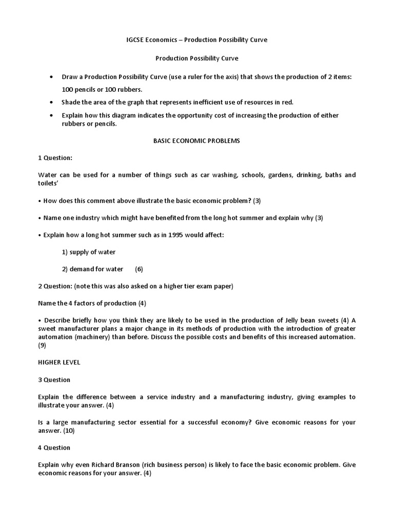 PPC Question & Answer For IGCSE Students | PDF | Economics | Industries