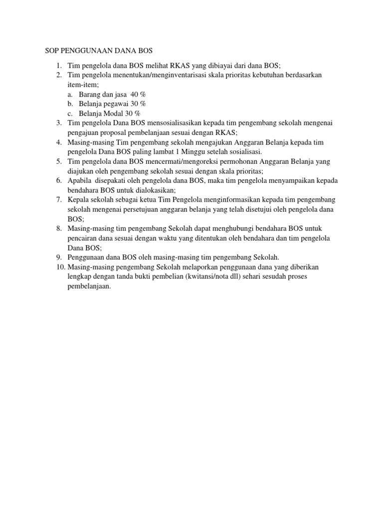 Sop Penggunaan Dana Bos | PDF
