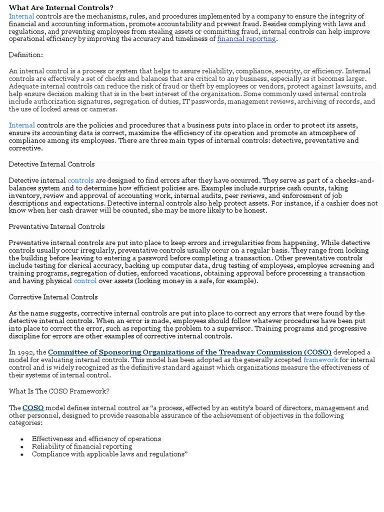 What Are Internal Controls, Internal Audit, Internal Check Etc. | PDF ... What Are Internal Controls, Internal Audit, Internal Check Etc. | PDF ...