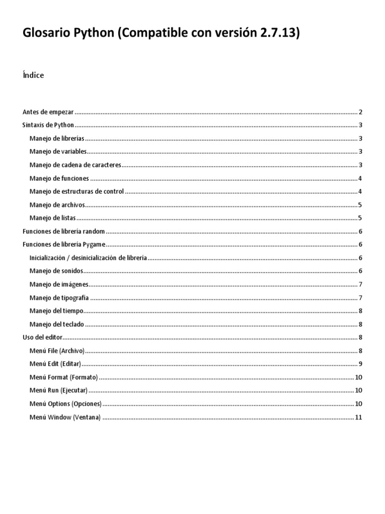 Glosario Python 2.7.13: Sintaxis y Librerías | PDF | Python (lenguaje de programación ...