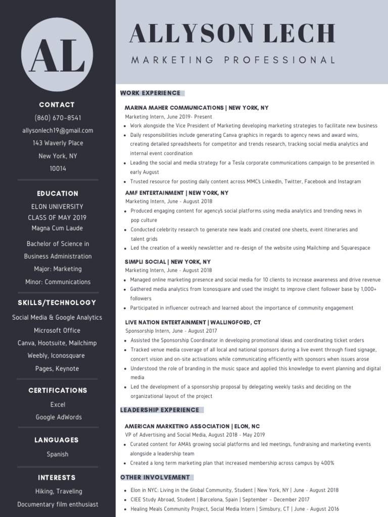 Marketing Professional Resume: Allyson Lech | PDF | Social Media ...