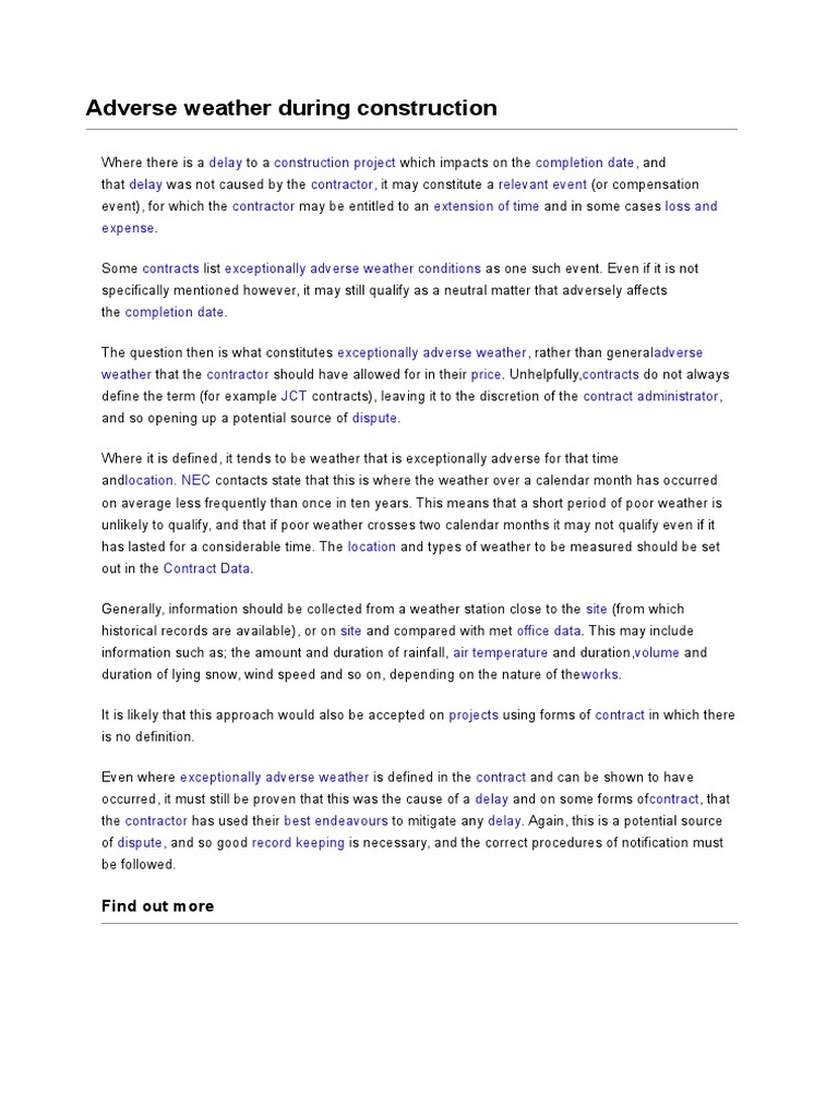 Exceptionally Adverse Weather in Construction | PDF