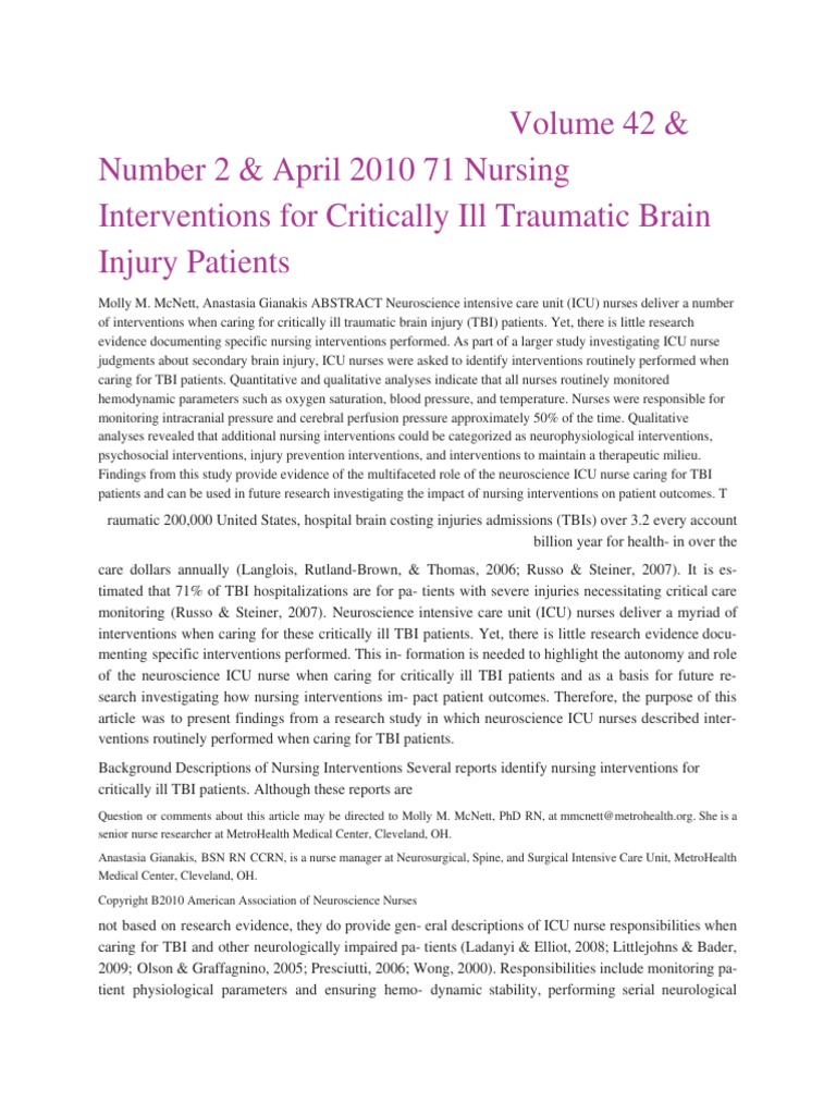 Nursing Intervention Head Injury | PDF | Traumatic Brain Injury ...