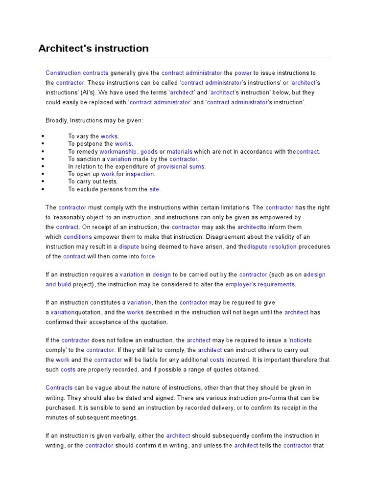 Architect Instruction | Download Free PDF | Architect | Business Law