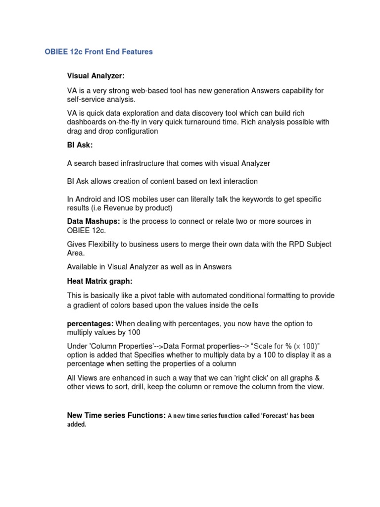 OBIEE 12c Features | PDF | Business Intelligence | Backup