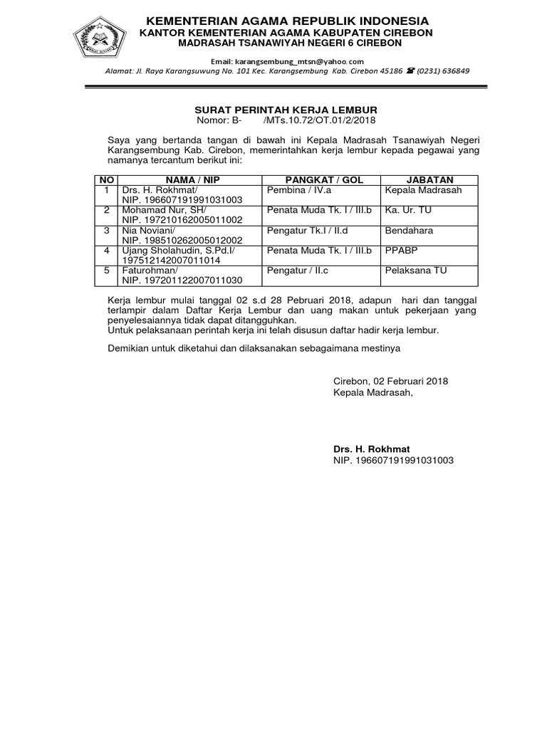 SPK Lembur 2018 | PDF