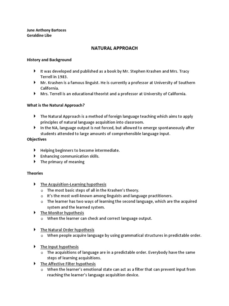 An Overview of the Natural Approach to Foreign Language Teaching ...