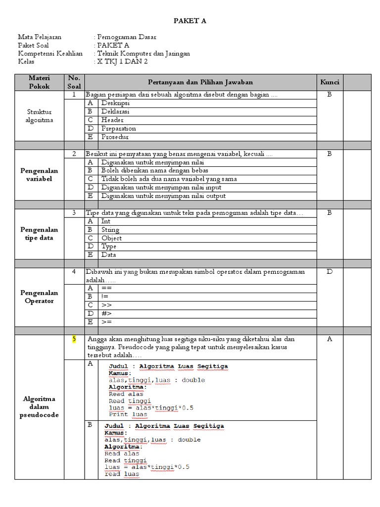 Kartu Soal Pemrograman Dasar PKTA | PDF