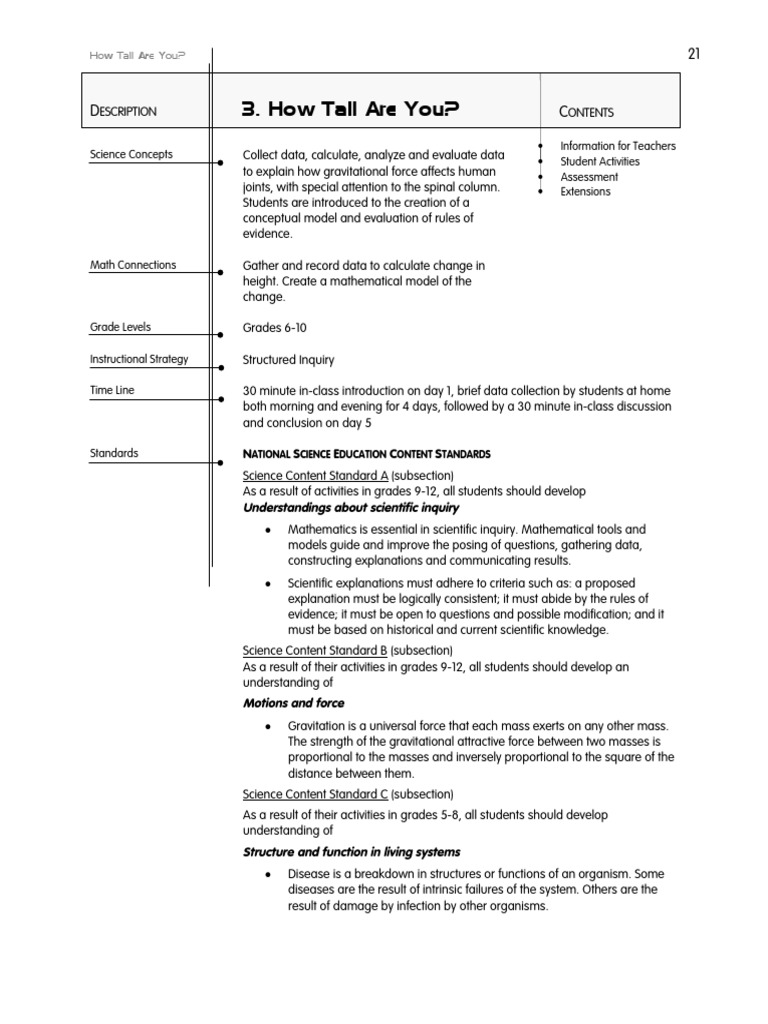 How Tall Are You?: Science Concepts - Information For Teachers ...
