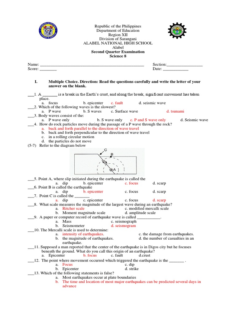 Philippine Science Exam Questions | PDF | Meteoroid | Earthquakes