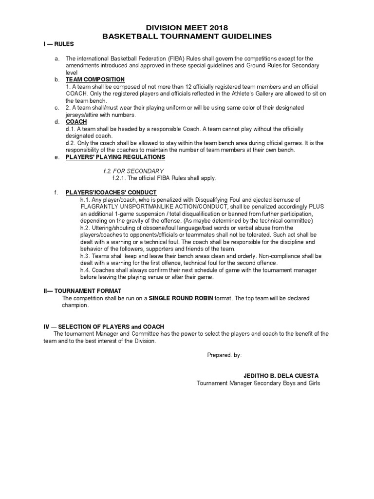 Basketball Tournament Guidelines | PDF | Athletic Sports | Team Sports