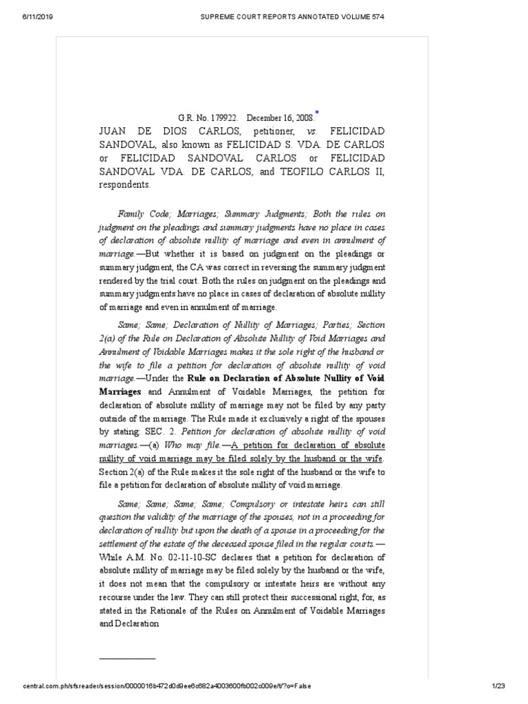 Carlos vs. Sandoval G.R. No. 179922 | PDF | Annulment | Summary Judgment
