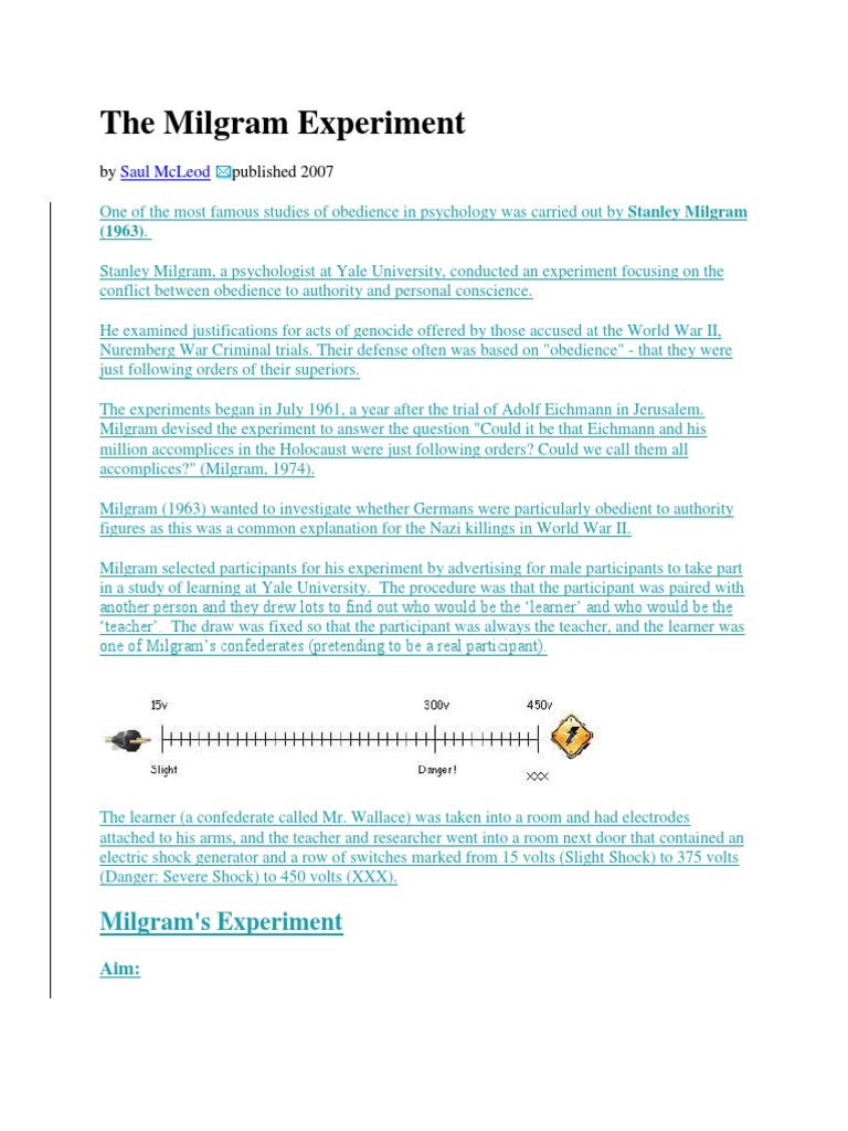 Milgram Experiment: Obedience to Authority | PDF | Obedience (Human ...