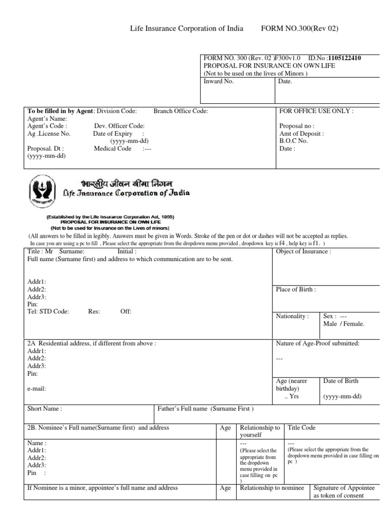Proposal Form 300 | PDF | Insurance | Life Insurance