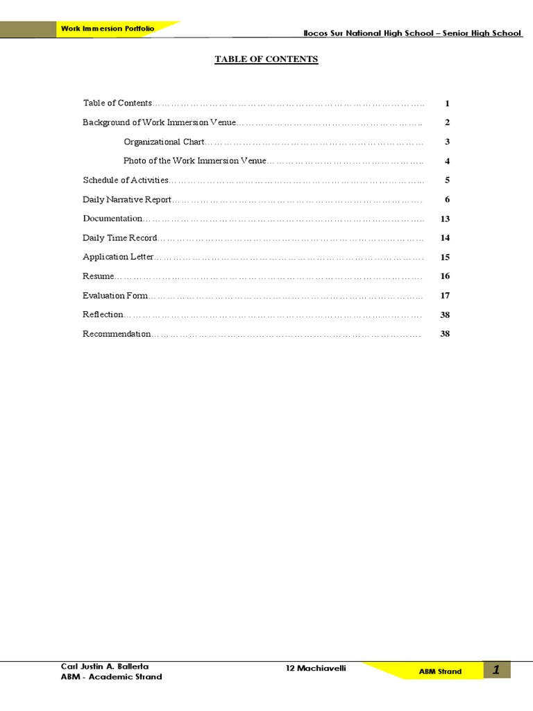 Work Immersion Portfolio Overview | PDF