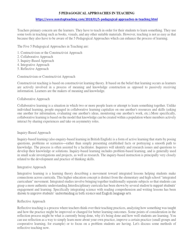 5 Pedagogical Approaches in Teaching | PDF | Inquiry Based Learning | Constructivism (Philosophy ...