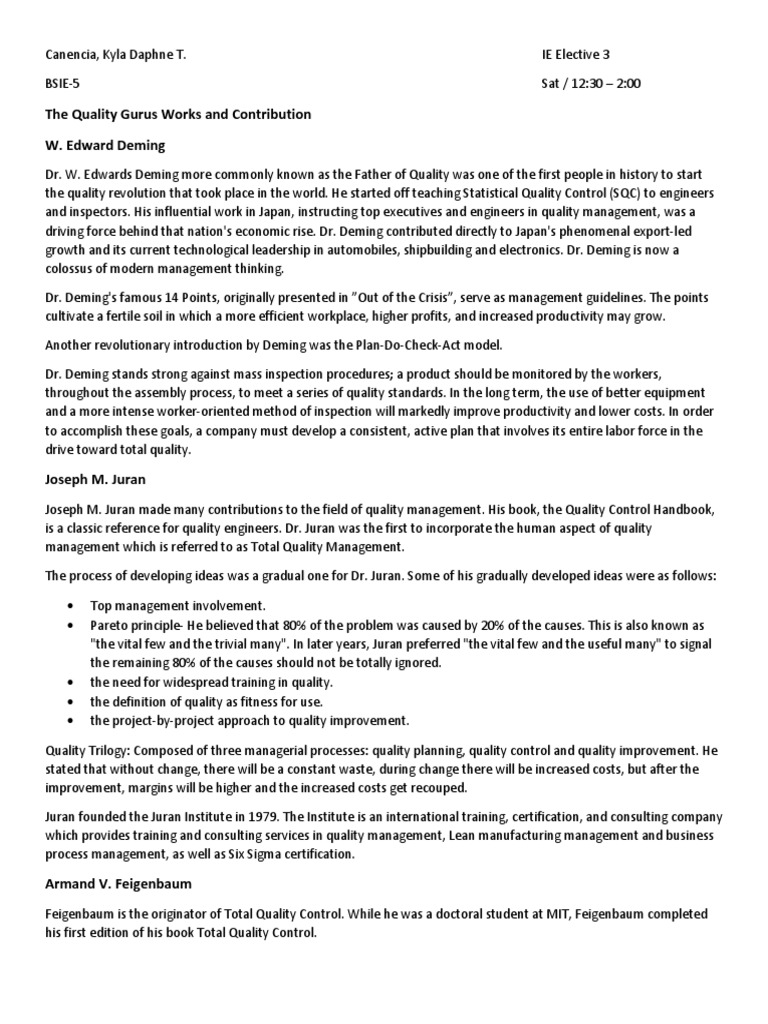 Quality Management Pioneers | PDF | Quality (Business) | Quality Management