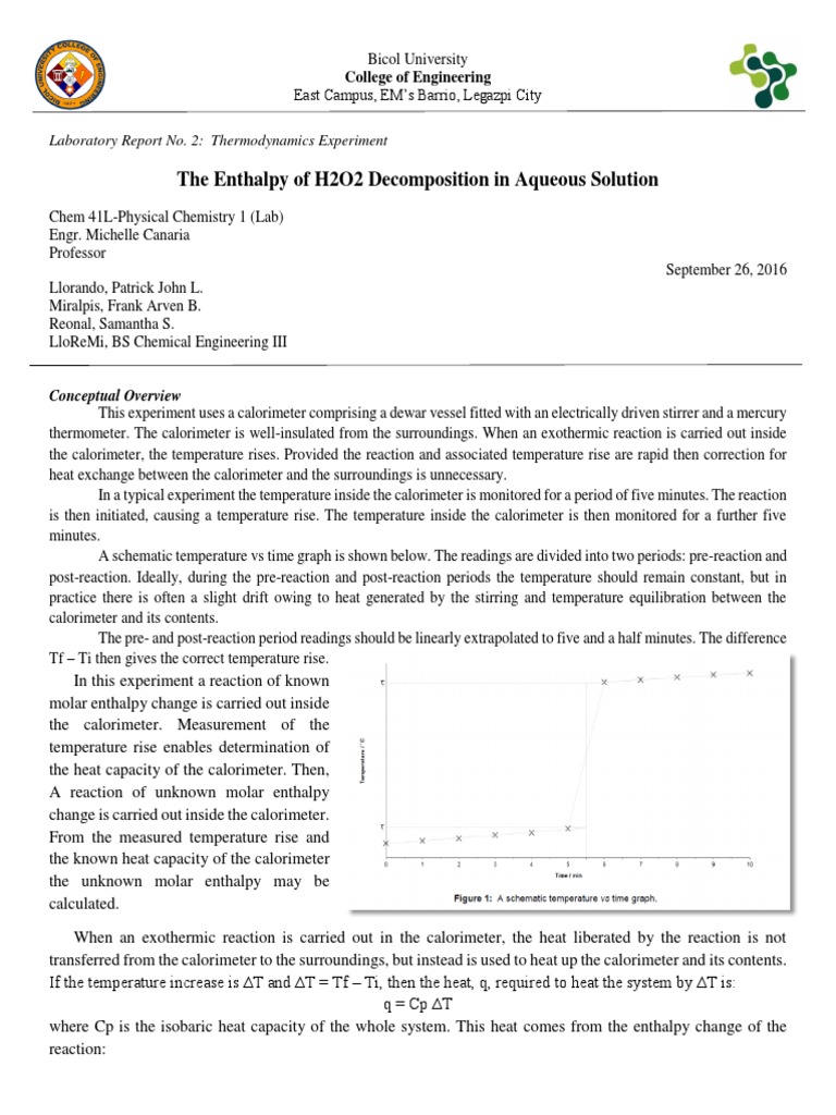 The Enthalpy of H2O2 Decomposition in Aqueous Solution: Laboratory ...