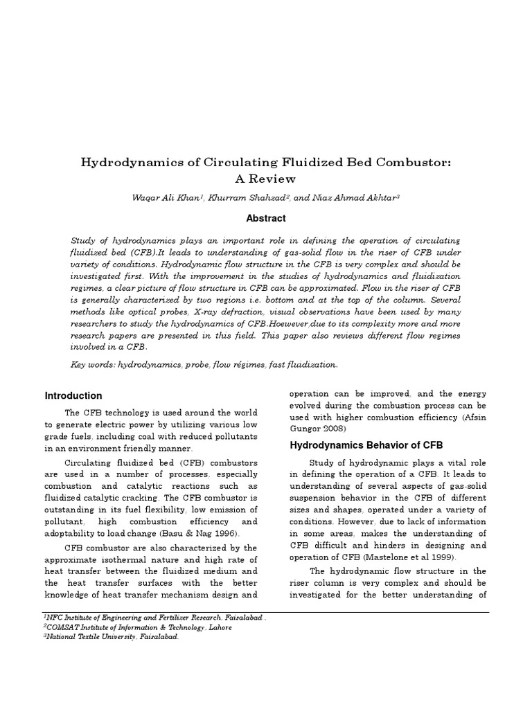 Hydrodynamics of Circulating Fluidized Bed Combustor: A Review | PDF | Fluidization | Gases
