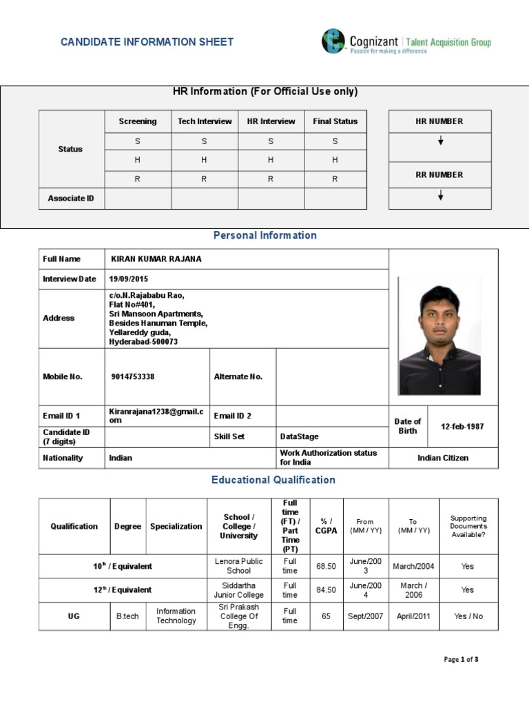 CANDIDATE INFORMATION SHEET | PDF | Business