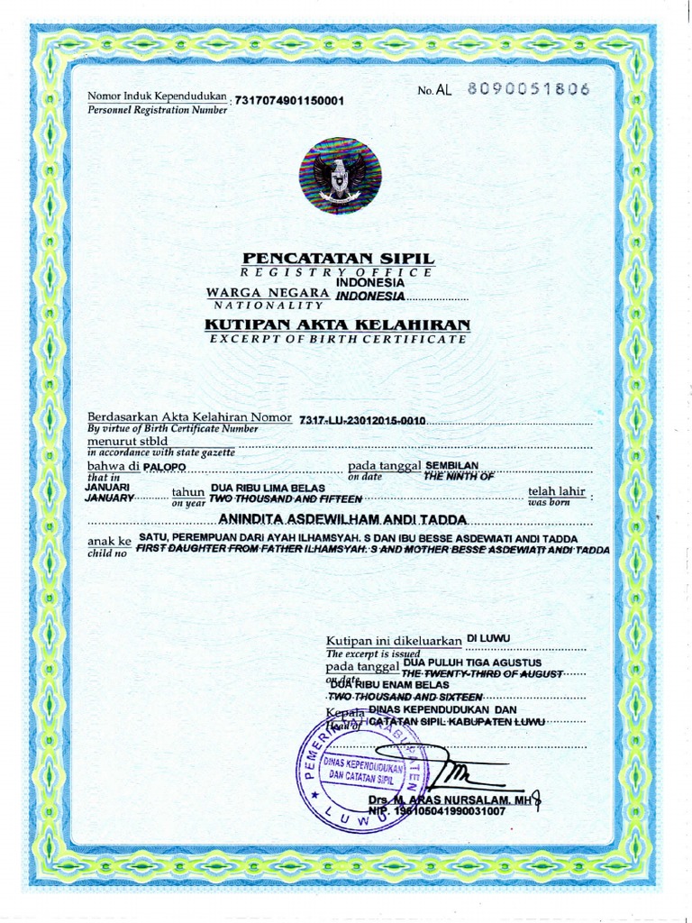 29 Akte Kelahiran Anak 1 | PDF