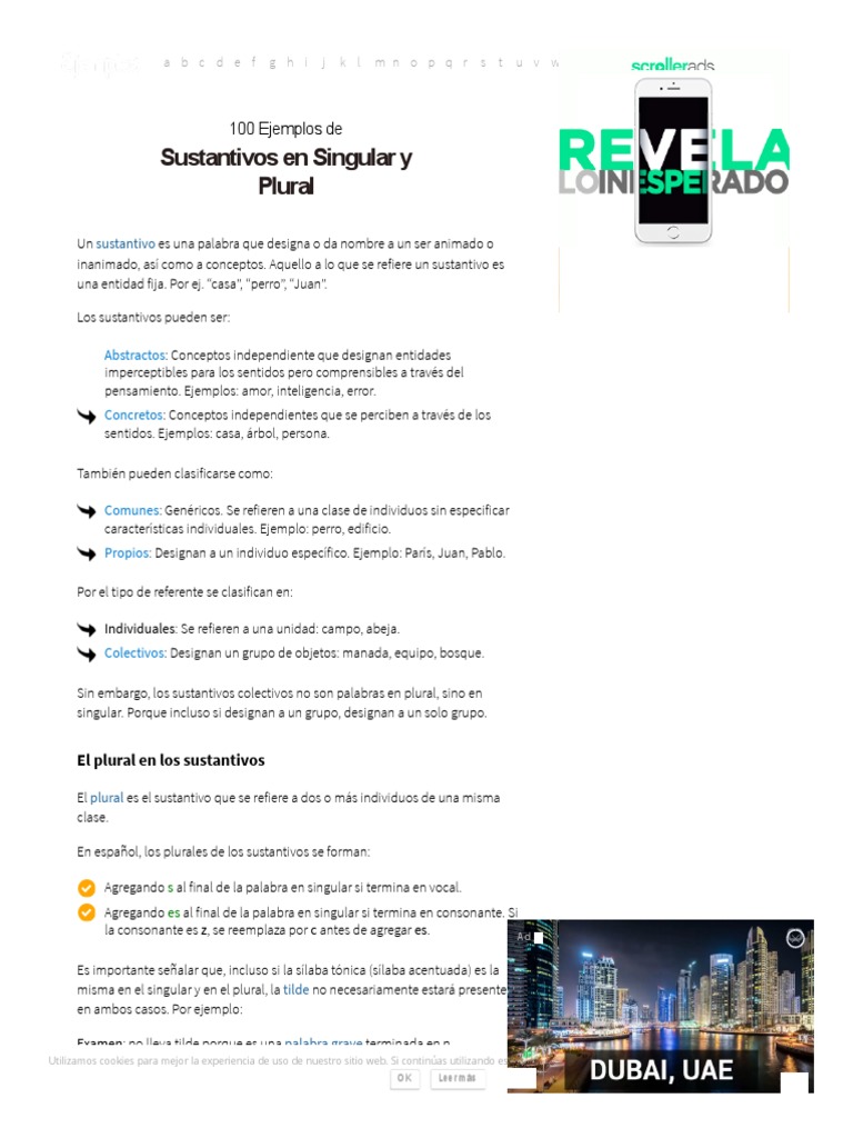 Ejemplos de Sustantivos: Singular y Plural | PDF | Sustantivo | Plural