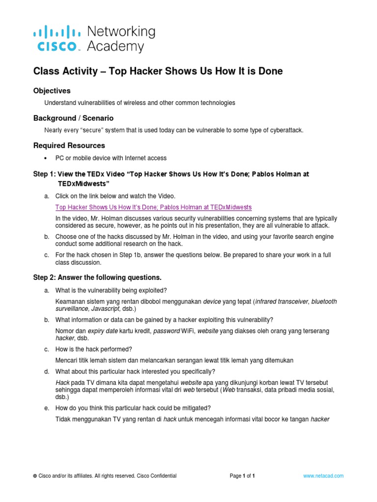 1.0.1.2 Class Activity - Top Hacker Shows Us How It Is Done | PDF