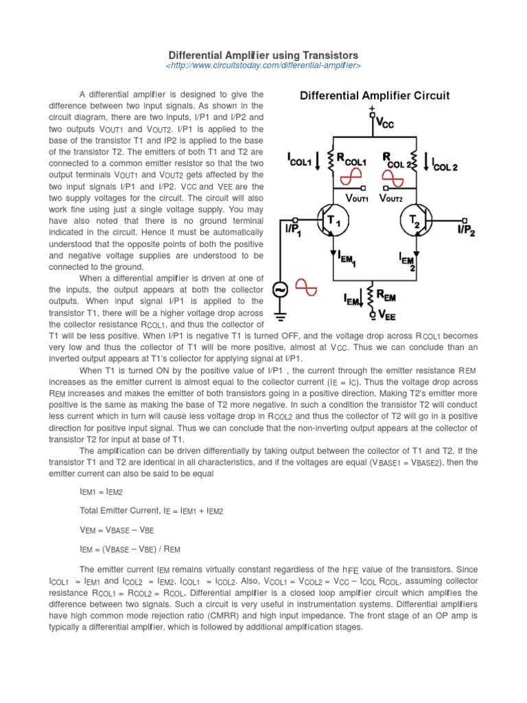 Differential Amplifier Using Transistors: Out1 Out2 | Download Free PDF | Amplifier ...