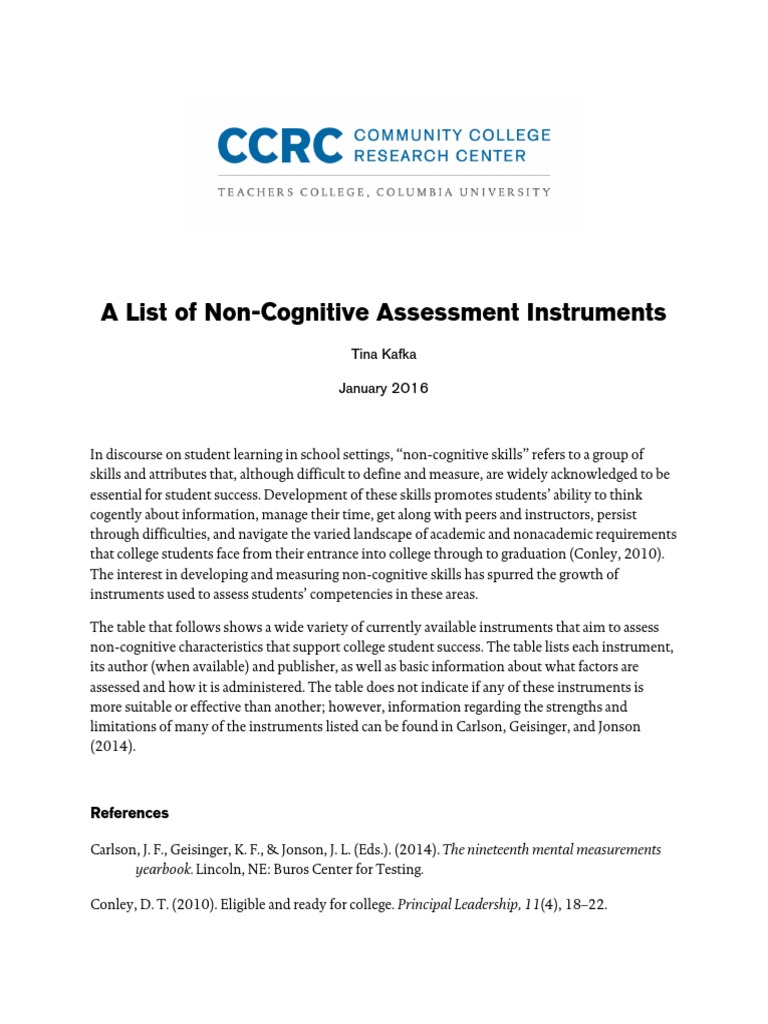 A List of Non Cognitive Assessment Instruments PDF | PDF | Self Control ...