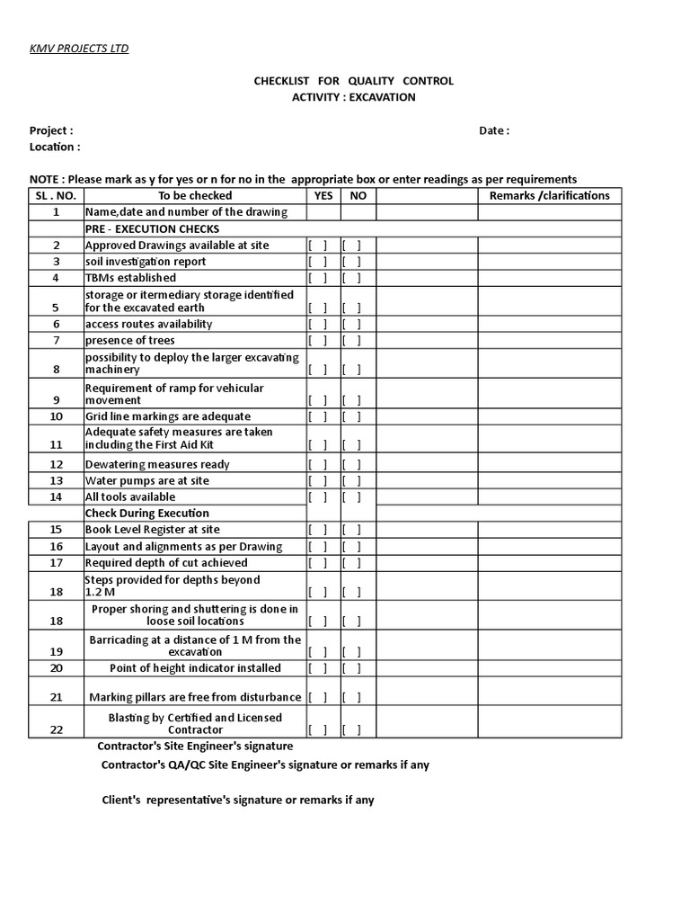 2.Checklist for Excavation | Engineering | Technology | Free 30-day ...