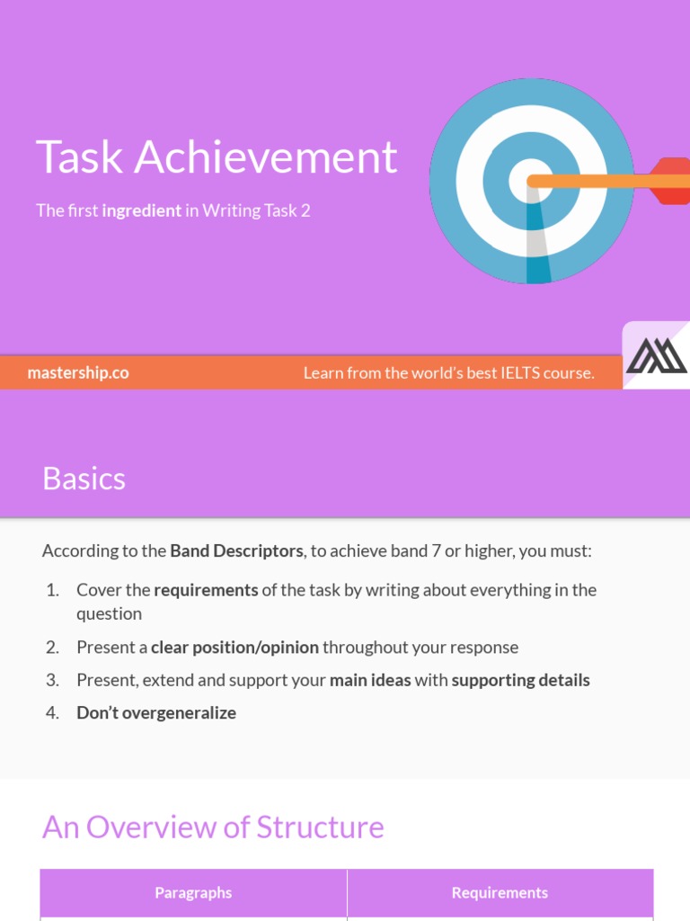 IELTS Task 2 First Ingredient Task Achievement | PDF | Test (Assessment ...