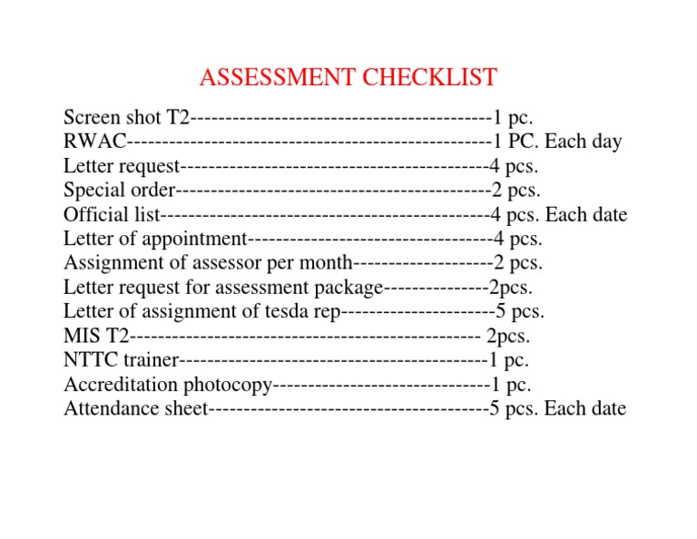 Assessment Checklist | PDF