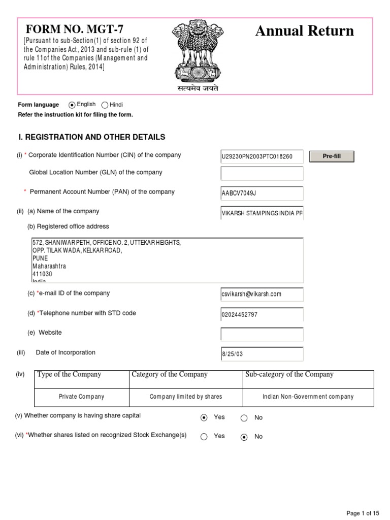 Annual Return Form MGT-7 Overview | PDF | Debenture | Stocks